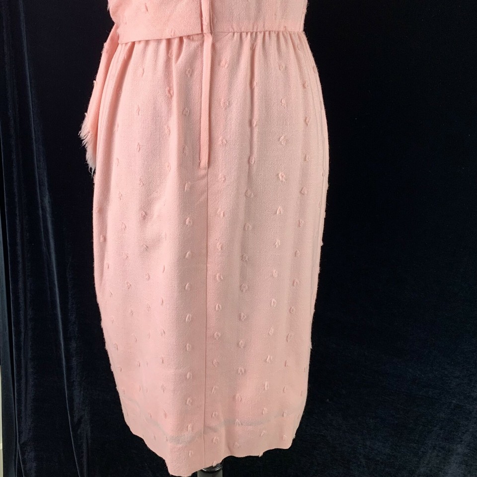 1960s Mr Mort Pink Wool Dress Asymmetric Waist Tie Sheath Kimono Short ...