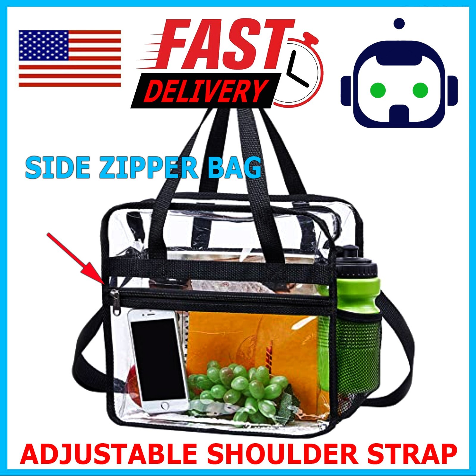 1x-2x Clear PVC Tote Bag Women Transparent Handbag Zip Purse Stadium ...