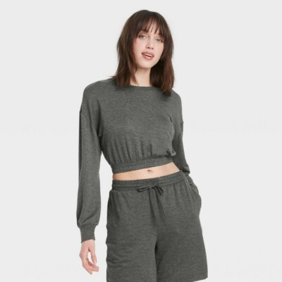 Women's Cropped Lounge Sweatshirt - Colsie Dark Gray XS | eBay