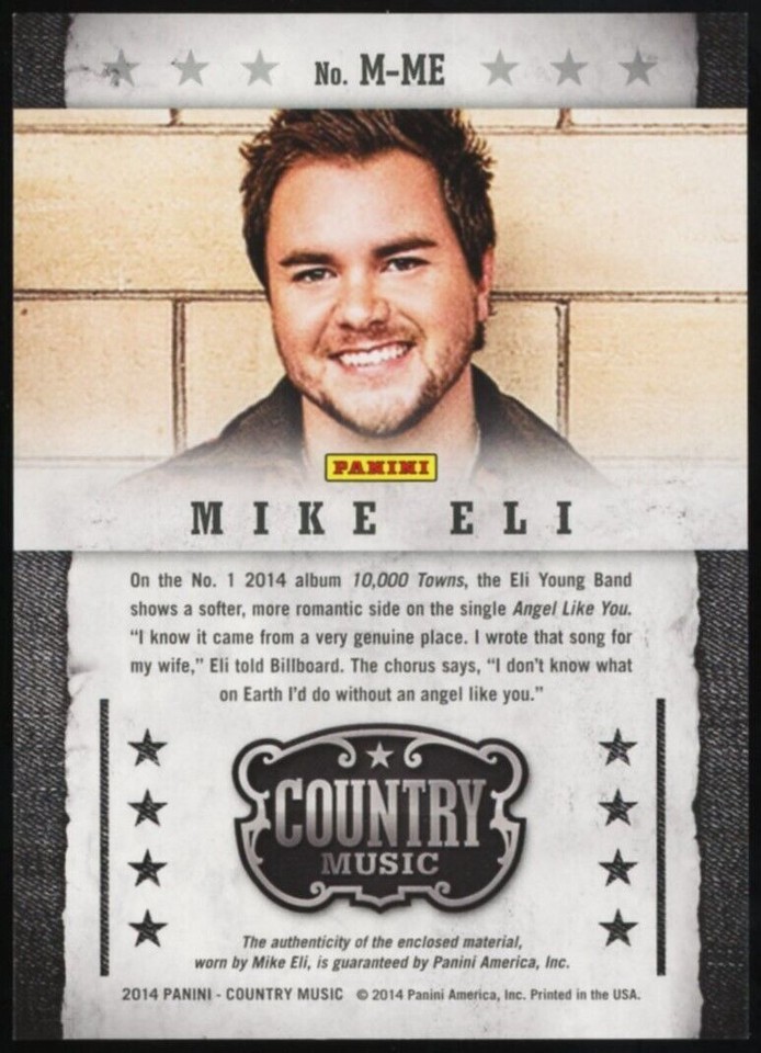 2014 Panini Country Music Mike Eli Musician Worn Shirt Patch #/149 | eBay