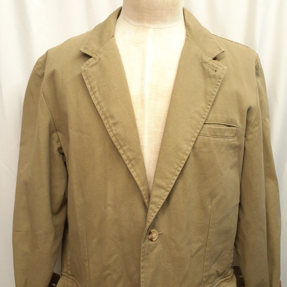 Orvis Blazer Men 46 R Tan Brown Leather Style Cuff Trim Hunting Safari ...