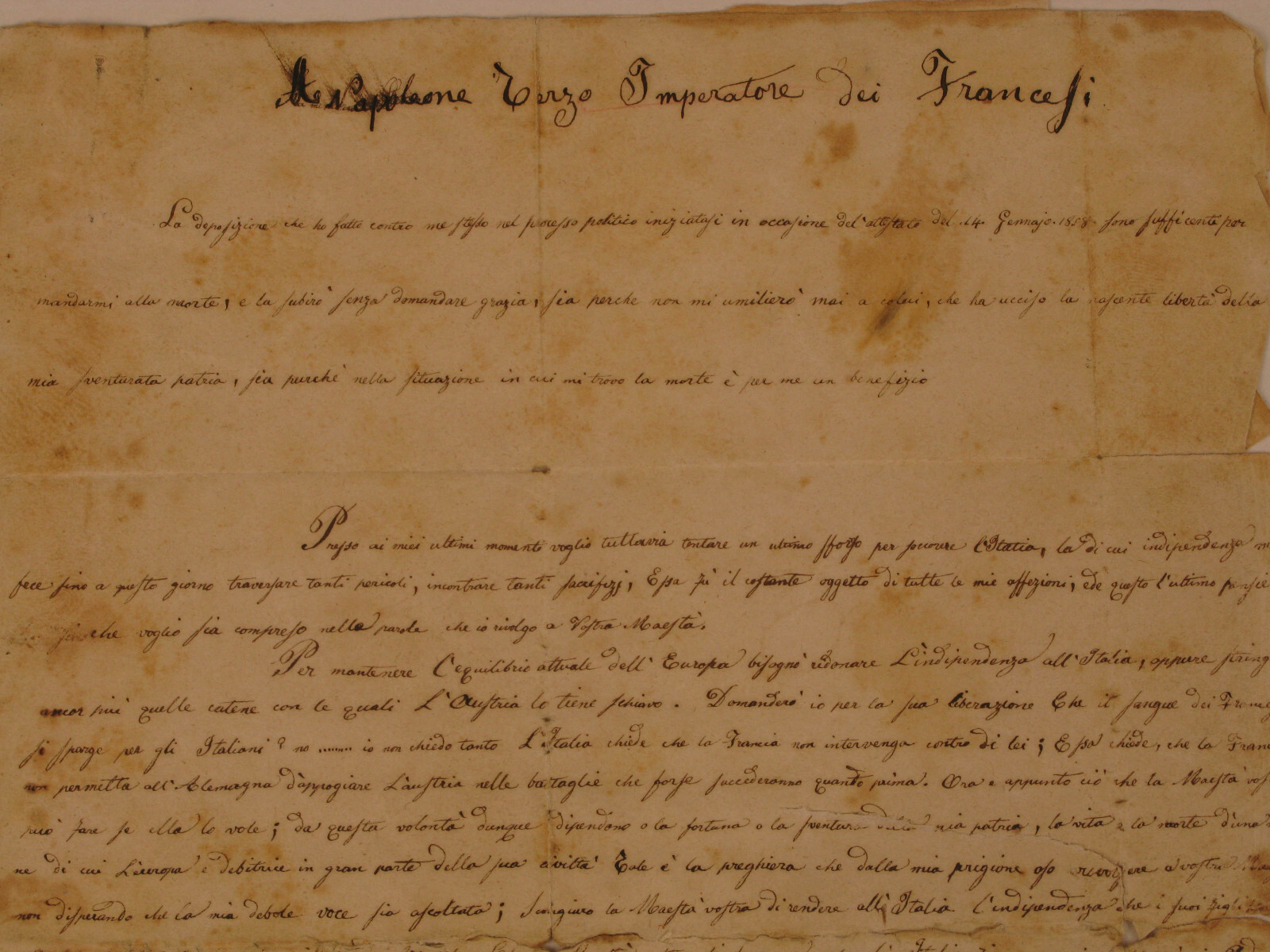 RARE 1858 PRISON EXECUTION LETTER REVOLUTION ORSINI THE ASSASIN TO ...