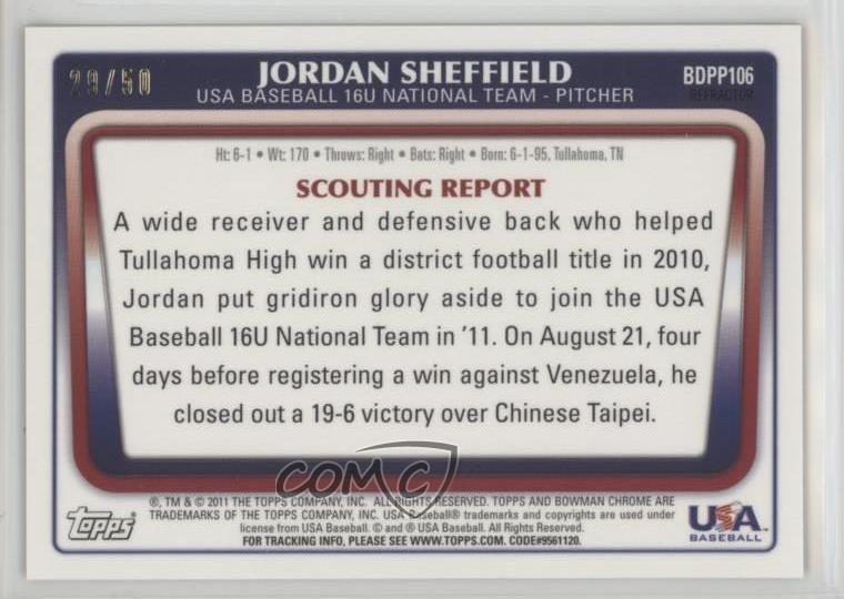 2011 Bowman Draft Chrome Prospects Gold Refractor 29/50 Jordan ...