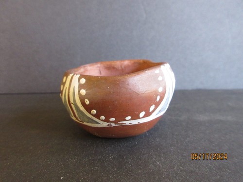 MINIATURE RED POTTERY POLYCHROME HAND PAINTED BOWL - POSSIBLE NATIVE ...