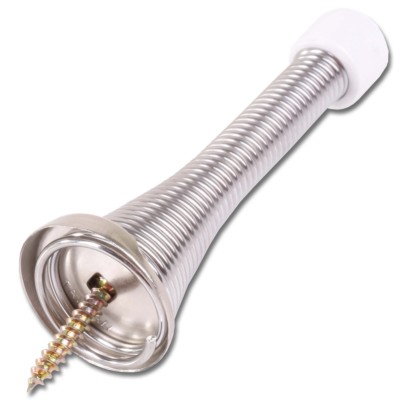 Silver SPRING DOOR STOP Skirting Board Mounted Chrome Metal Spring ...