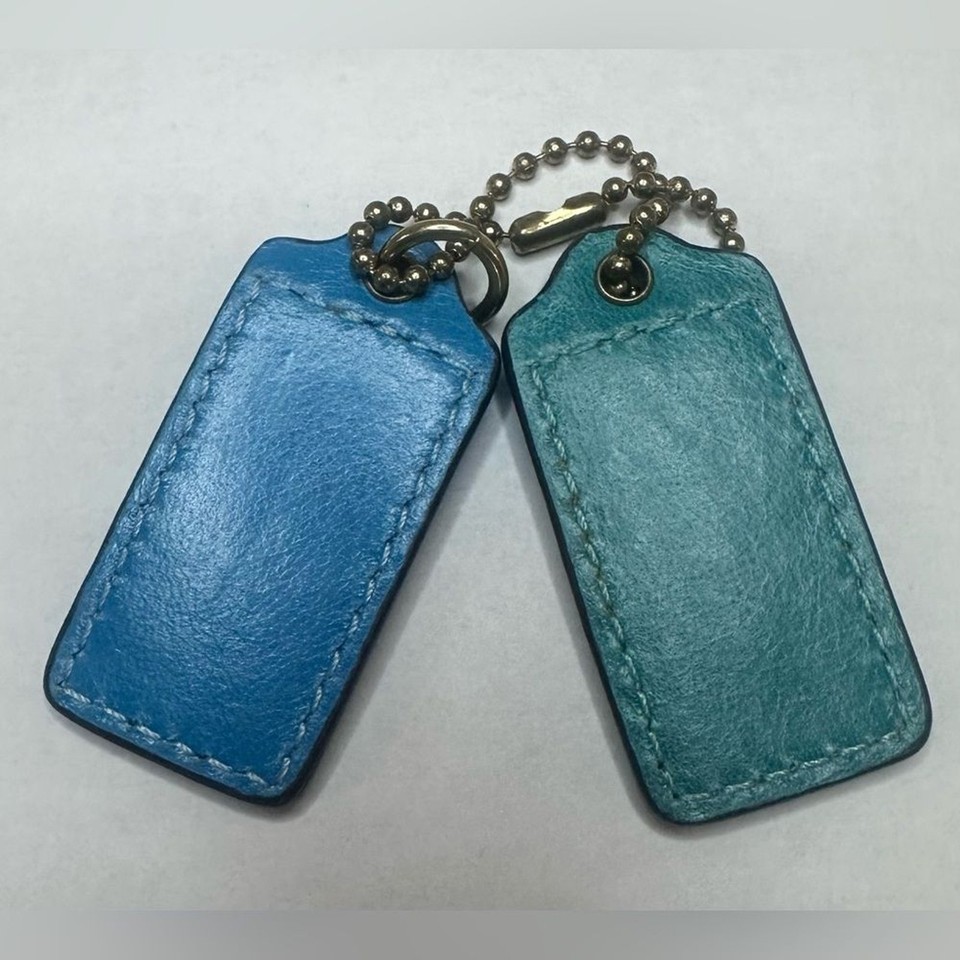 Authentic COACH [Hang Tag / Key Chain] Leather Blue/Teal 2" | eBay