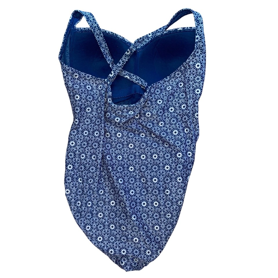 Nip Tuck One Piece Swimsuit Womens Size 10 Blue White Ruched Adjustable ...