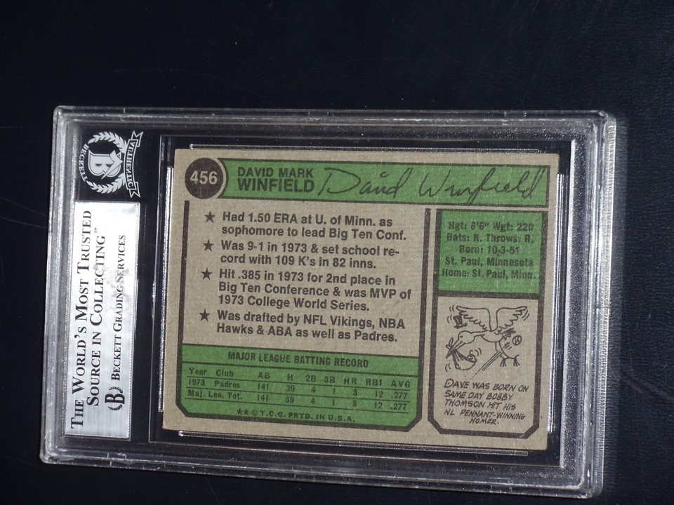 1974 Topps Dave Winfield Rookie Autograph Beckett Authentic Auto #456 ...