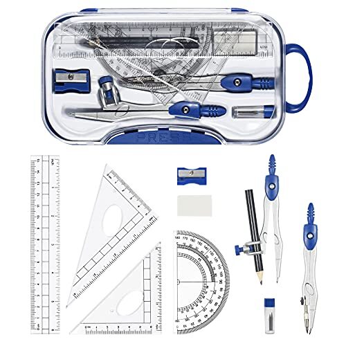 Unjoo Math Geometry Kit Sets 10 Piece Student Supplies with Navy Blue ...