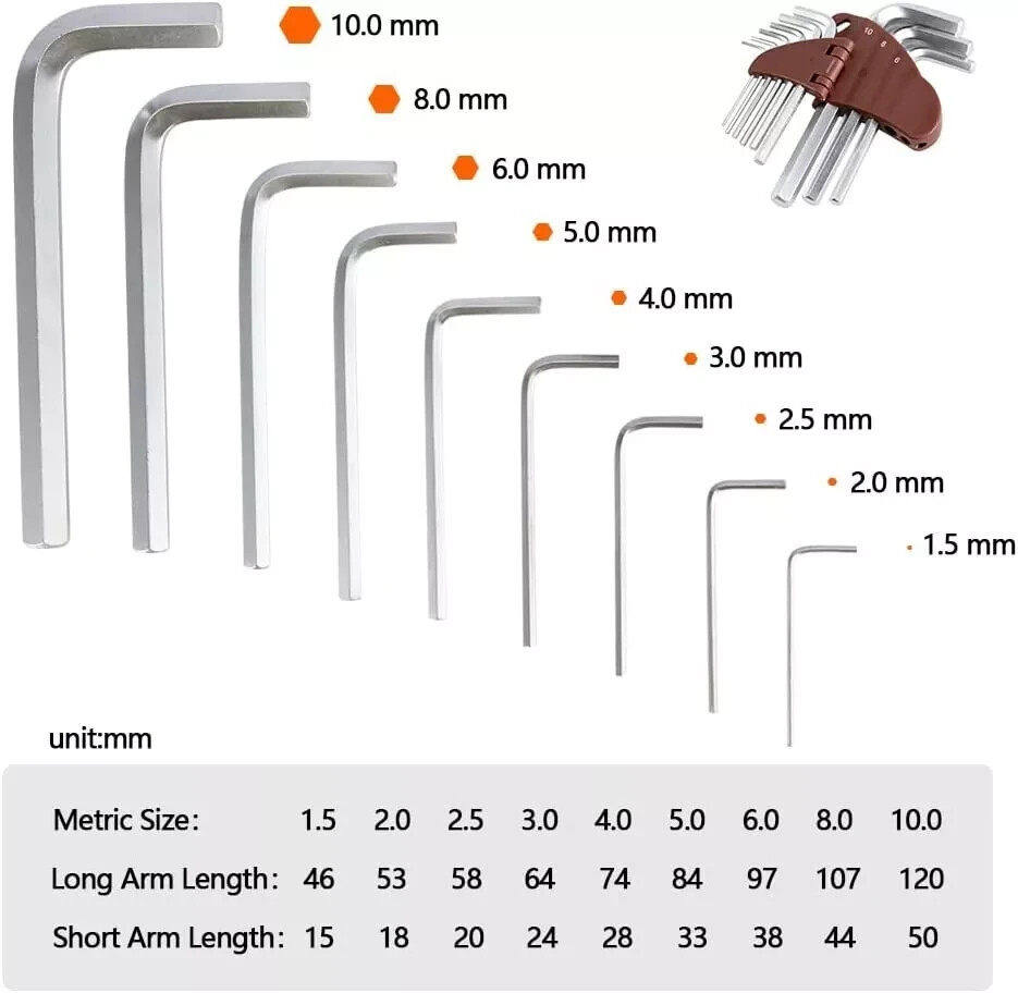 Yose Power Allen Key Set Long L-Keys Hexagon Wrenches 9 Piece Hex Key ...