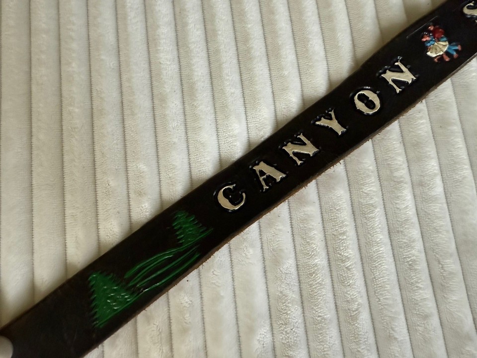 Vintage Hand Tooled Leather CANYON SQUARES Square dancing Belt w/Buckle ...
