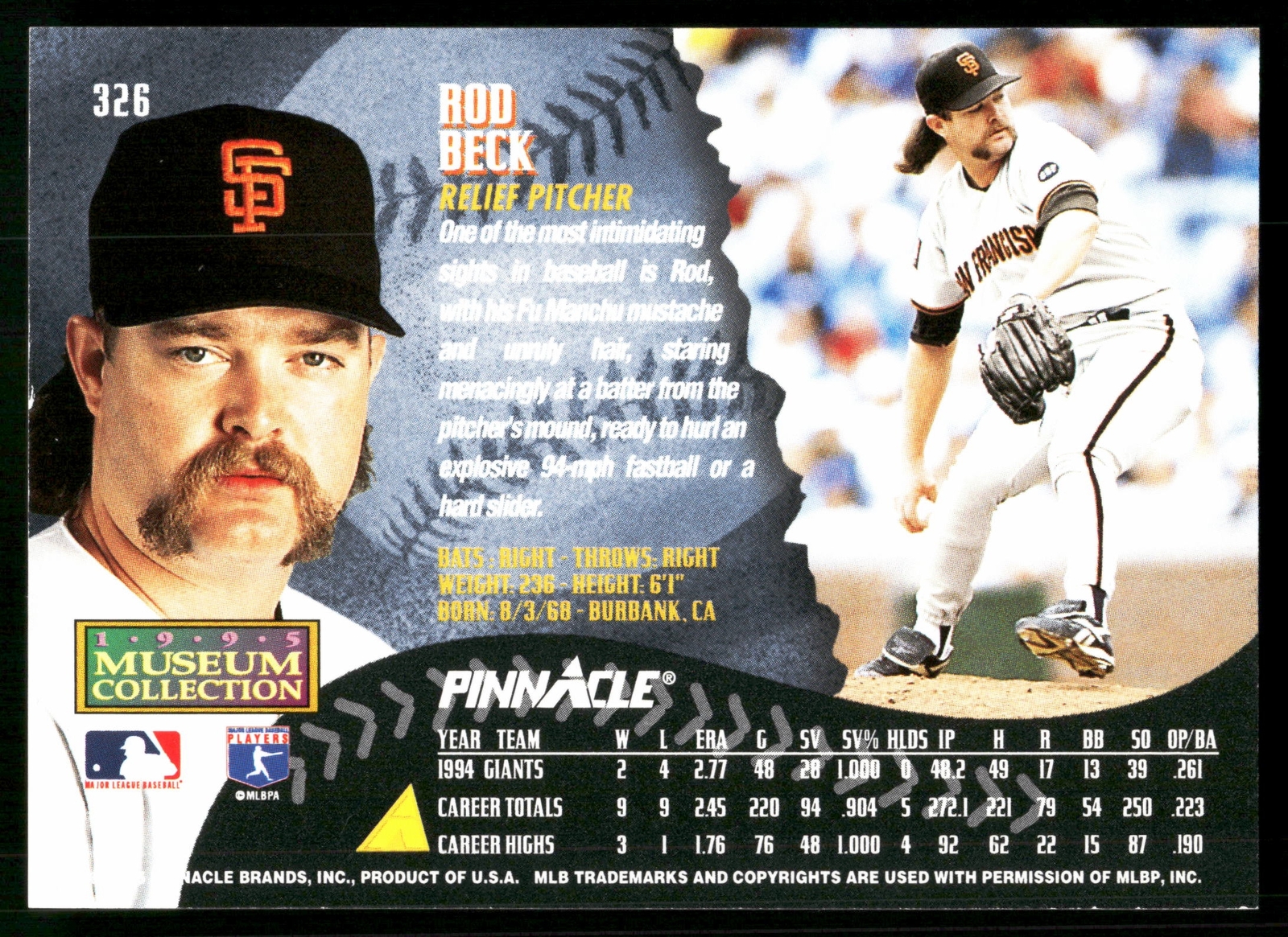 1995 Pinnacle - Museum Collection #326 Rod Beck for sale online | eBay