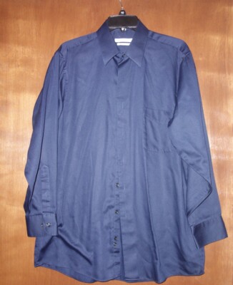 Geoffrey Beene Mens Dress Shirt Navy Blue Regular Fit Size Large 16 ...