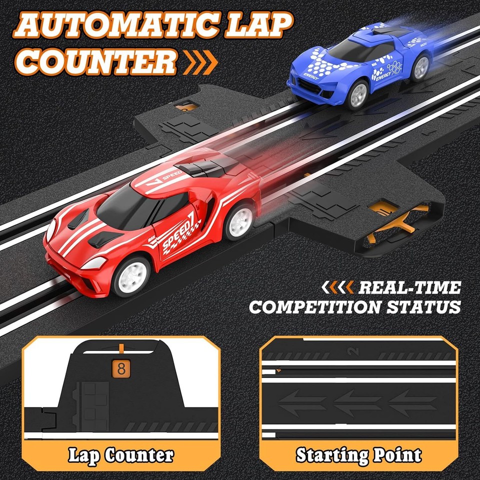 Electric Slot Car Road Racing Set 18 ft Track 4 Cars 1:64 Scale Age 6 ...