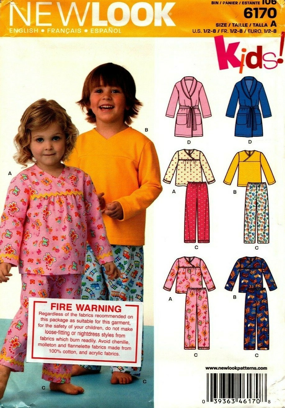 New Look Sewing Pattern 6170 Toddlers Pyjamas Dressing Gown Size 1/2-8 ...