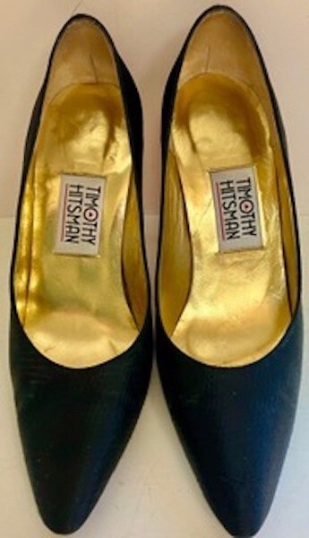 Timothy Hitsman Black Leather With Gold Brass/Metal High Heel Shoes ...