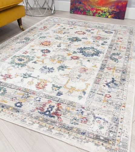 Bright Vintage Style Rugs Cream Neutral Faded Old Style Large Modern ...