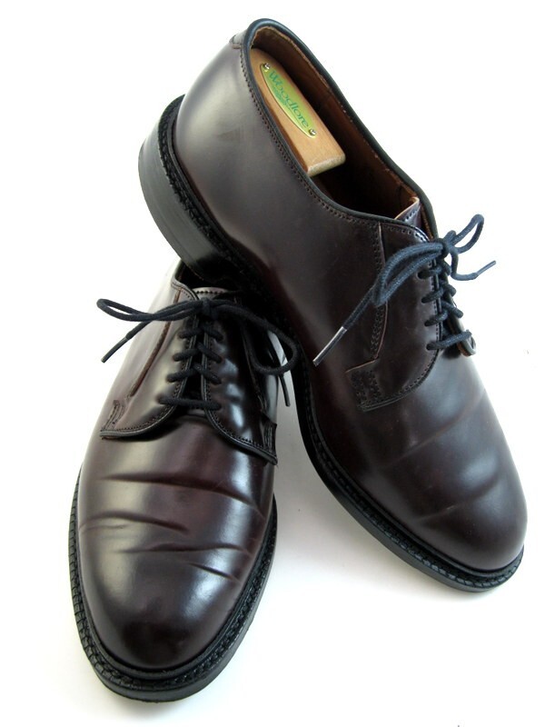 Allen Edmonds "LEEDS" SHELL CORDOVAN Derby Plain-Toe 8.5 EEE Burgundy ...