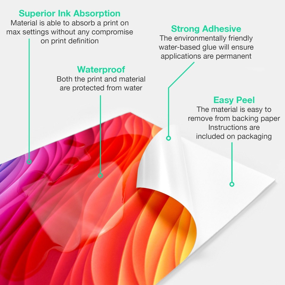 A4 White Vinyl Inkjet Printable GLOSSY Self Adhesive Waterproof Sticker ...