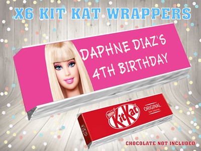 PERSONALISED PINK BARBIE Kit Kat Label / Wrappers Ideal Party Bag ...