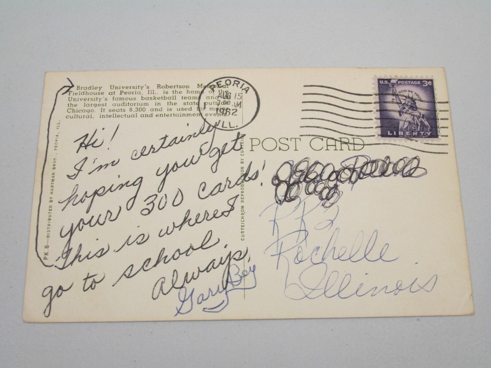 J568 postcard Bradley University Robertson Fieldhouse Peoria IL ...