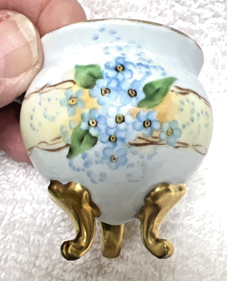 Vintage Handpainted Porcelain Floral Gold Accents Footed Open Salt ...