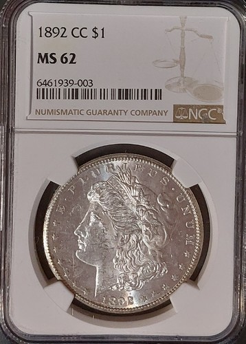 1892-CC Morgan Silver $1 Dollar Coin JUST GRADED NGC MS62 Carson City ...