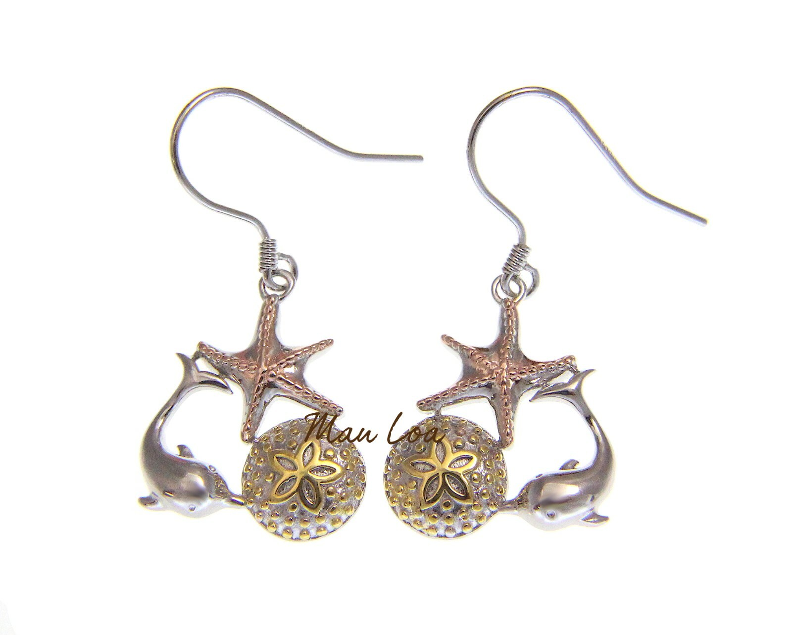 925 Sterling Silver Hawaiian Tricolor Dolphin Starfish Sand Dollar Hook Earrings | eBay