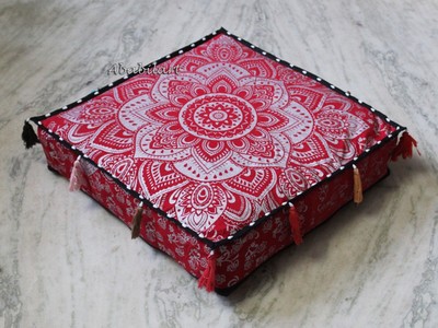 16X4" Square Box Cushion Cover Red Silver Mandala Floor Pillow Cover ...
