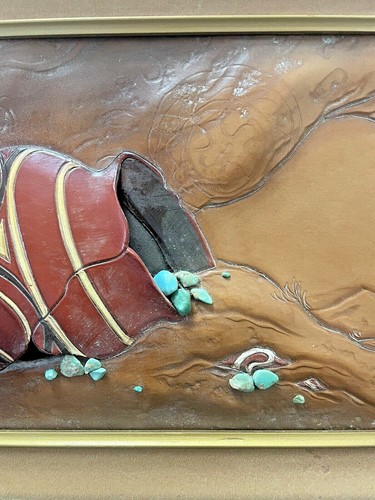 Roger & Marie Kull 1988 Sculpted Leather Art with Turquoise Stones ...