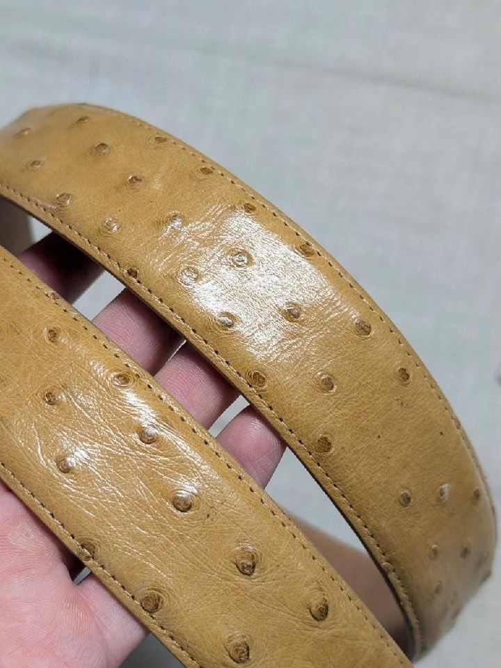 vintage OSTRICH SKIN buckle belt WESTERN cowboy 38 golden brown FERRINI ...