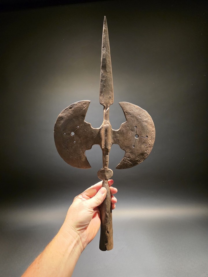 Antique 18th C Iron Indo Persian Tabarzin Battle Axe Mughal Ottoman ...