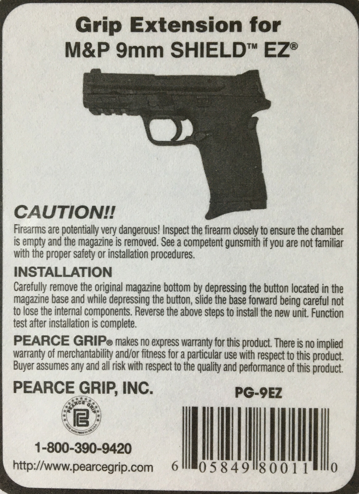 Pearce Grip S&W M&P 9mm Shield EZ Magazine Grip Extension Mag Ext PG ...