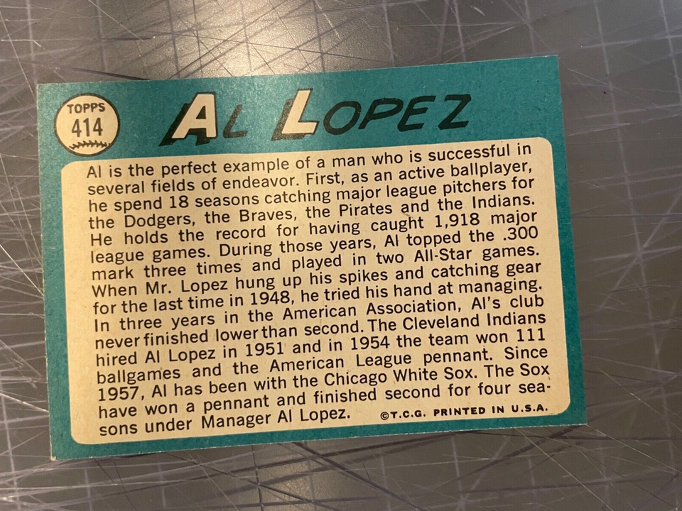 1965 TOPPS #414 AL LOPEZ CHICAGO WHITE SOX BASEBALL CARD NM/MT | eBay