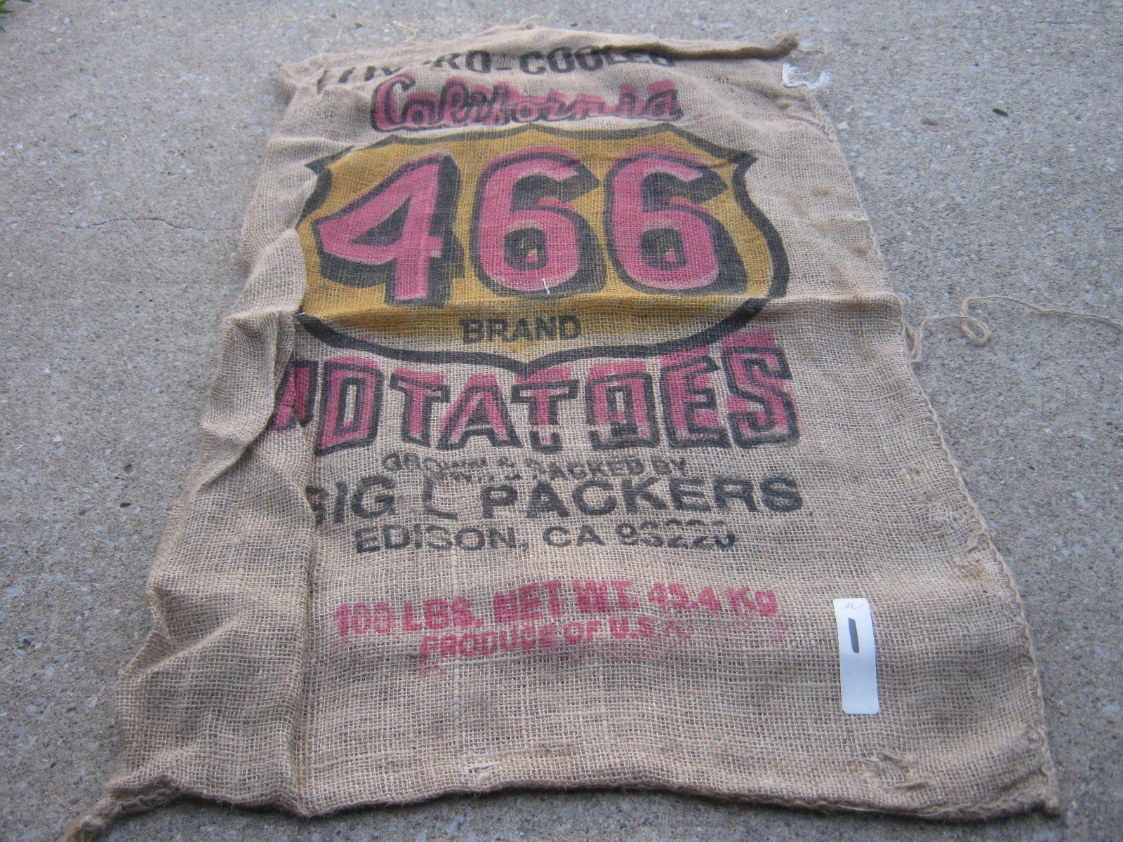 36" x 24" Used California 466 Potatoes Big L Packers Edison CA Burlap ...