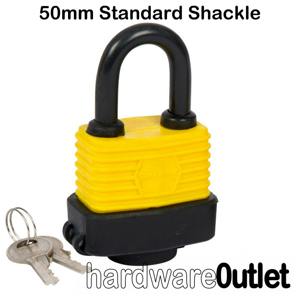 Yellow & Black WEATHER RESISTANT Padlock 2 Sizes 40 50 Long or Standard ...