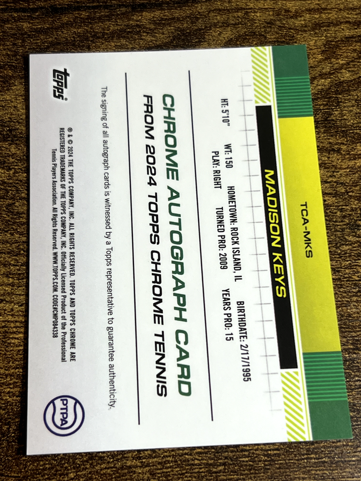 MADISON KEYS 2024 Topps Chrome Tennis Auto #TCA-MLS | eBay