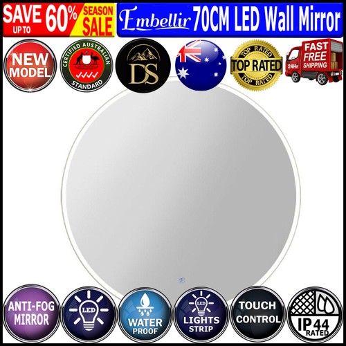 Embellir 70CM LED Wall Mirror With Light Bathroom Decor Round Mirrors ...