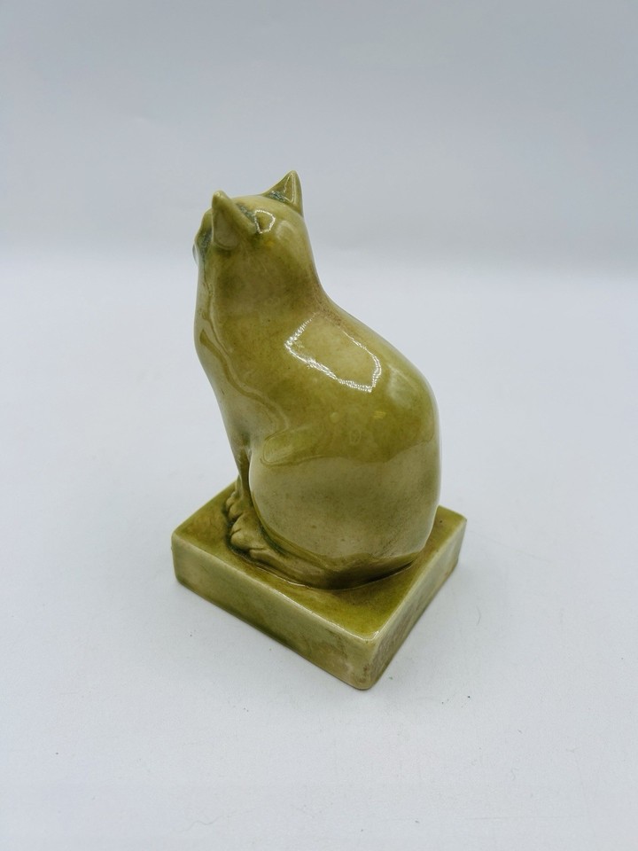 Green Rookwood Pottery Sitting Cat Paperweight #6402 Figure Egyptian ...