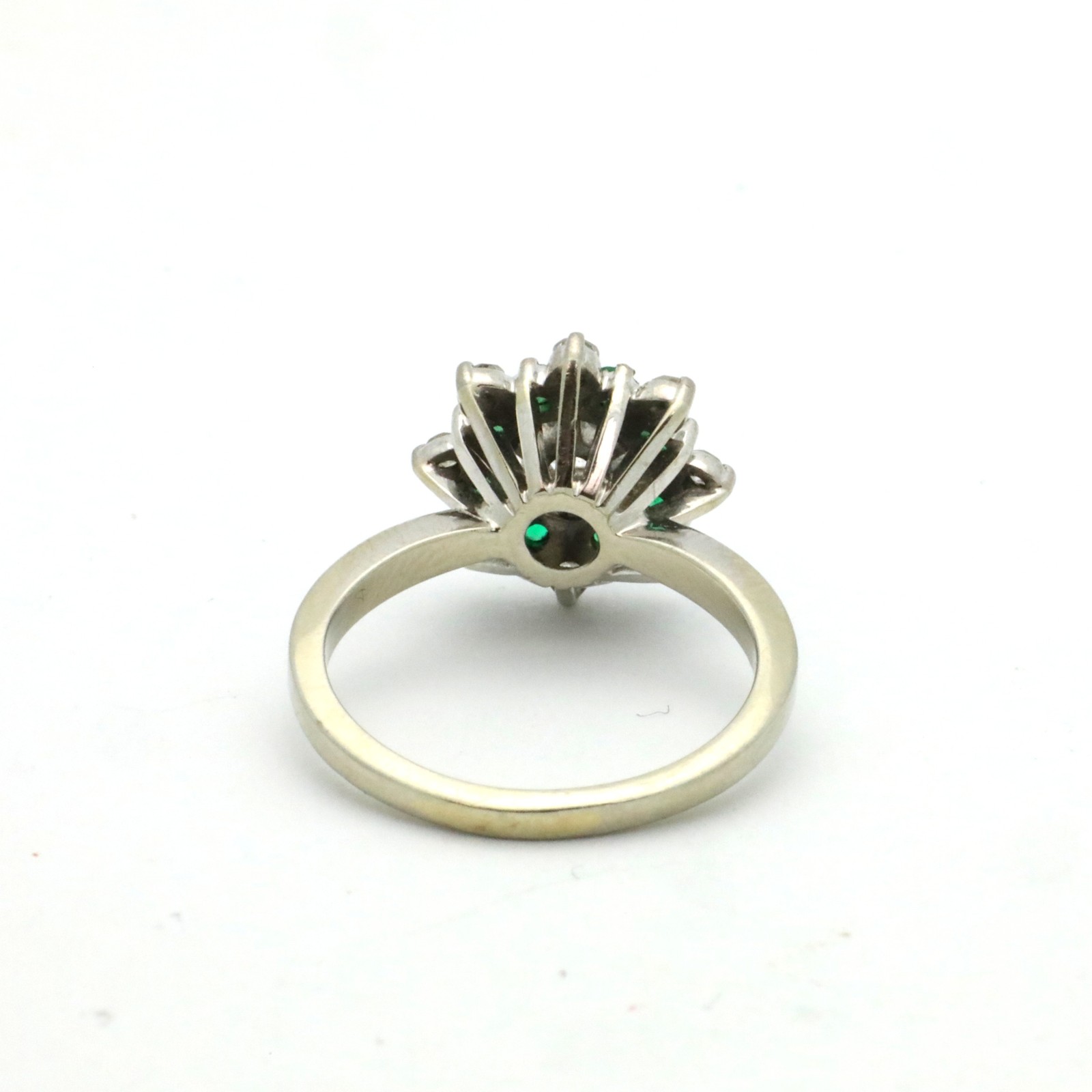18K White Gold Emerald Diamond Cluster Cocktail Ring-JABEL-Vintage- 2/3 ...