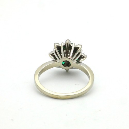 18K White Gold Emerald Diamond Cluster Cocktail Ring-JABEL-Vintage- 2/3 ...