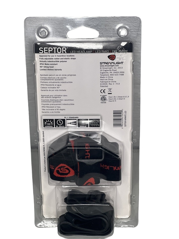 NEW StreamLight Septor IPX4 3 Mode Class I & II Polymer LED Headlamp ...