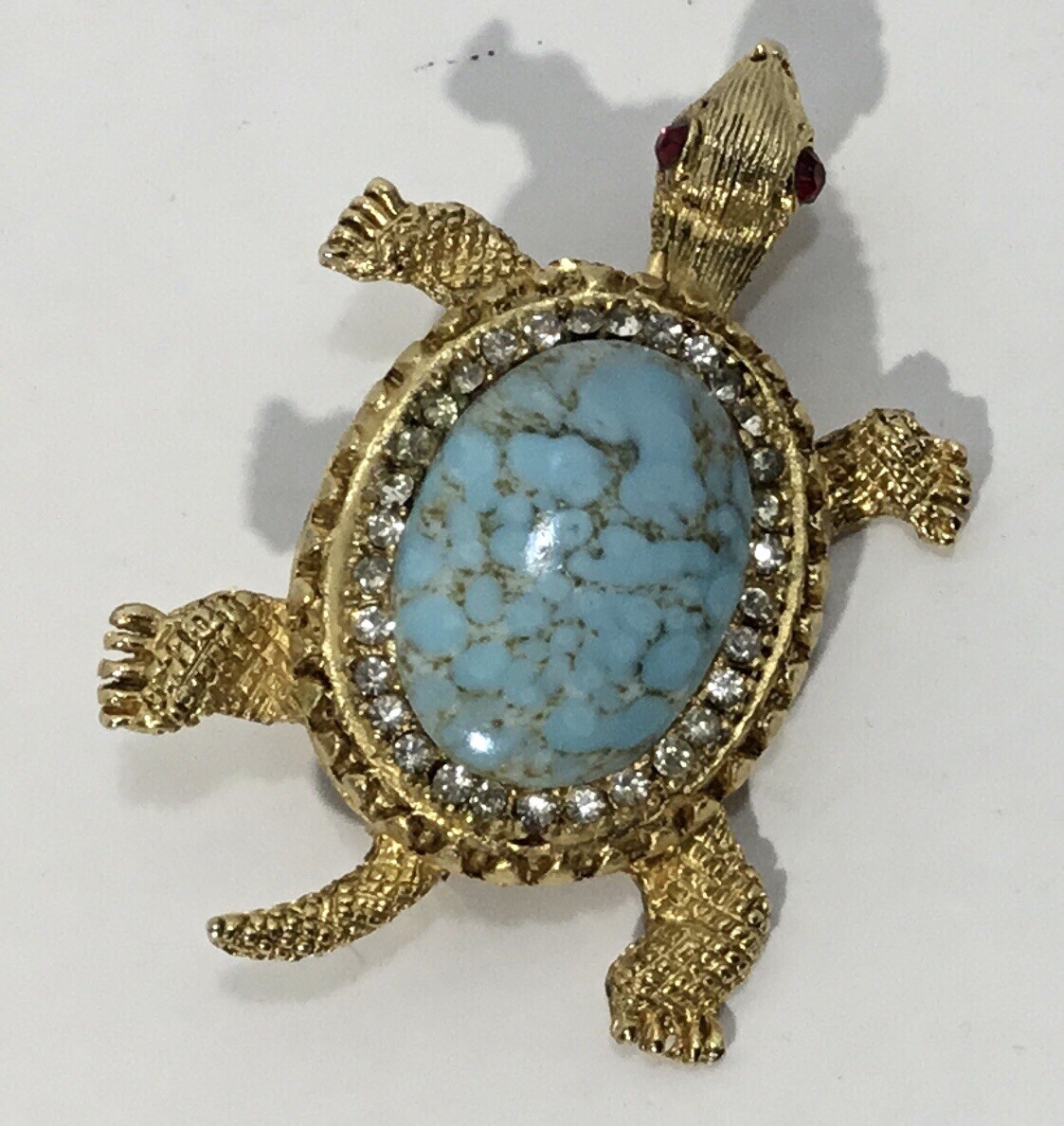 Vintage Turtle Pin Broach With Blue Stone And Red Stone Eyes 2” X 1” | eBay