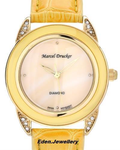 Gorgeous MARCEL DRUCKER Diamond & Crystal Watch Genuine Leather SWISS ...