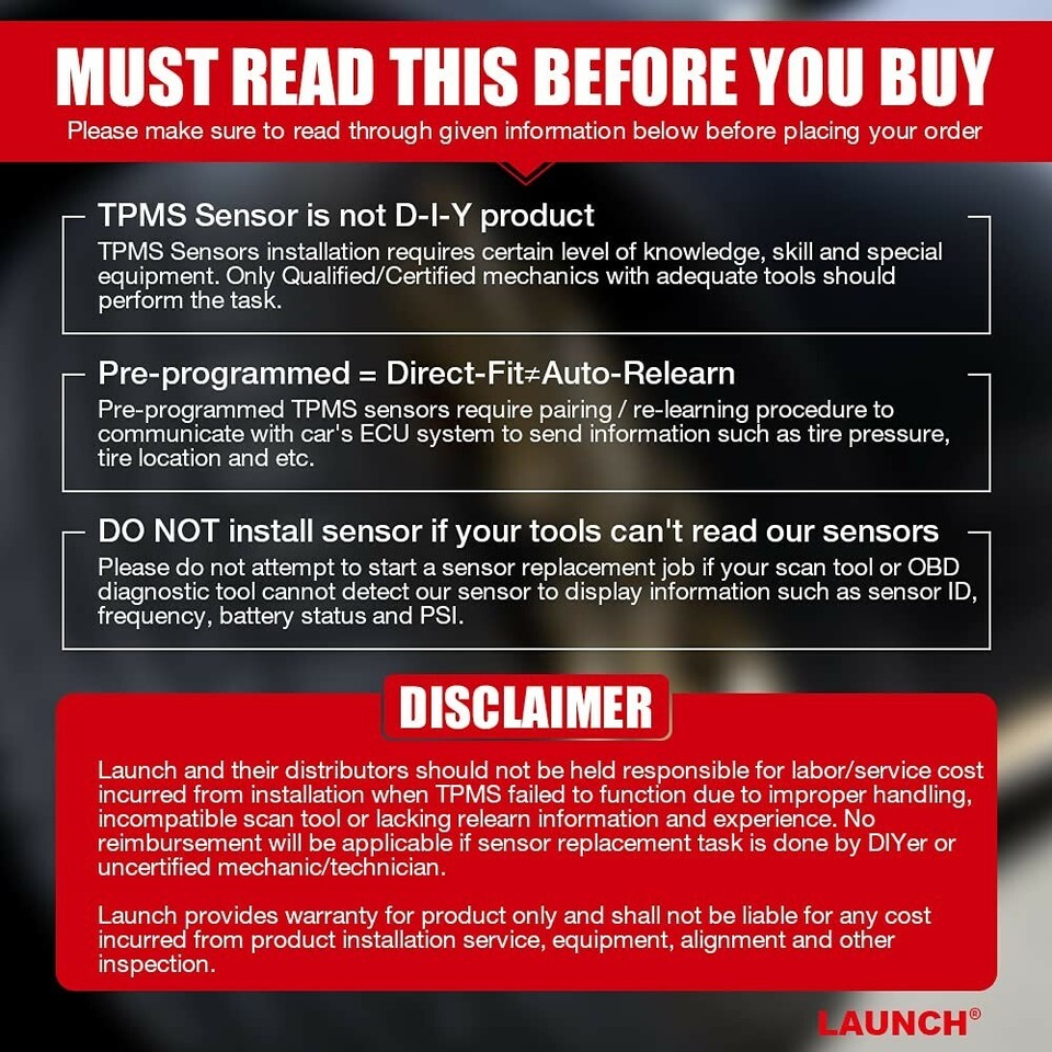 4PCS LAUNCH TPMS LTR-03 RF Sensor 315&433MHz Pressure Monitor System ...