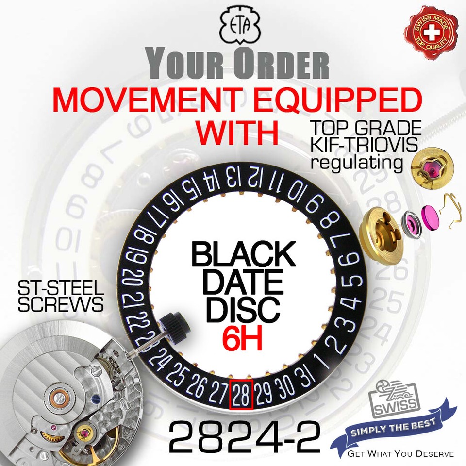 MOVEMENT AUTOMATIC ETA 2824-2 TOP GRADE, TRIOVIS REG. ST-SCREWS, 5 DATE ...