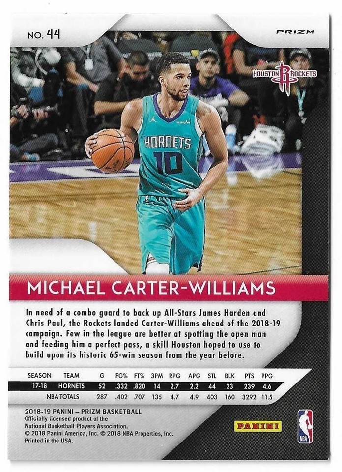 2018-19 Panini Prizm Michael Carter-Williams Purple Wave Prizm Card #44 ...