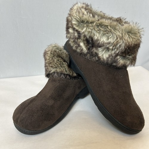 Isotoner Boots Womens 8.5 Brown Slipper Faux Fur Low Rise | eBay