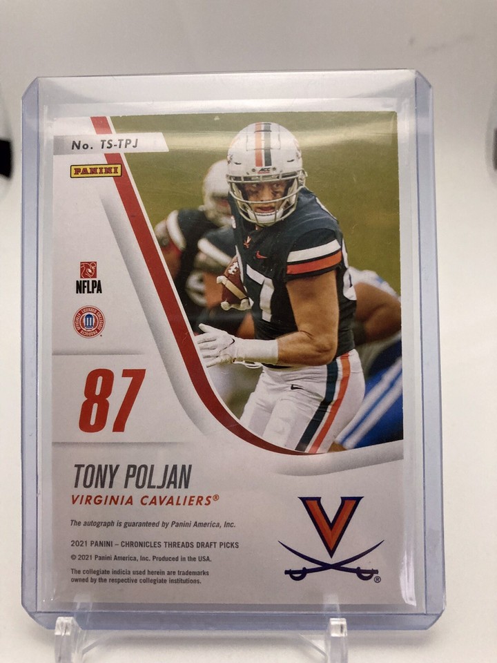 Tony Poljan 2021 Panini Chronicles Threads Rookie Signature Auto RC UVA ...
