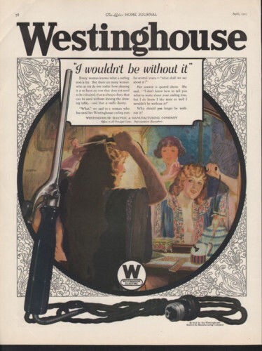 1923 WESTINGHOUSE CURLING IRON BEAUTY HAIR VANITY FRED MIZEN ARTIST AD ...